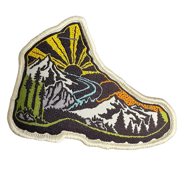 Hiking Boot Embroidered Patch - Forests, Tides, and Treasures