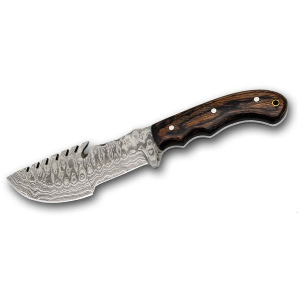Damascus Pakkawood Large Fixed Knife - Forests, Tides, and Treasures