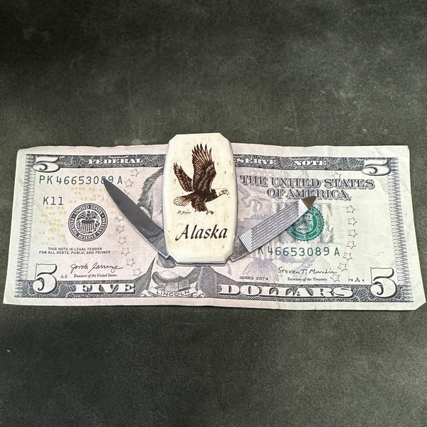 Scrimshaw Money Clip Pocket Knife - Forests, Tides, and Treasures