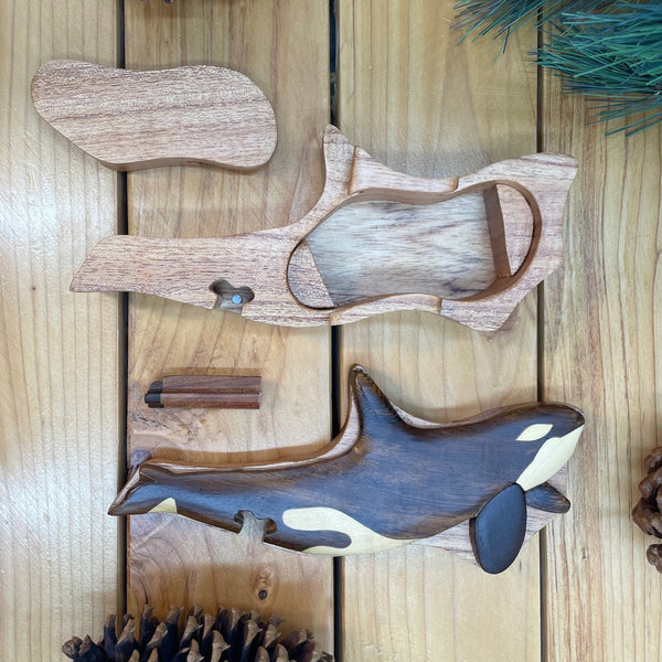 Orca Intarsia Wood Puzzle Box - Forests, Tides, and Treasures