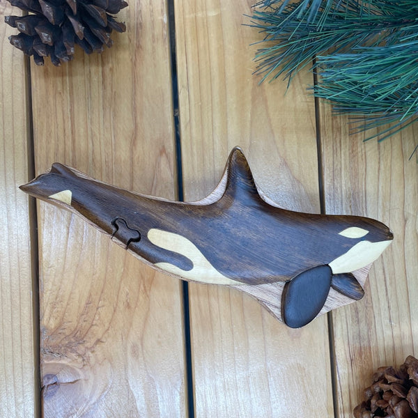 Orca Intarsia Wood Puzzle Box - Forests, Tides, and Treasures